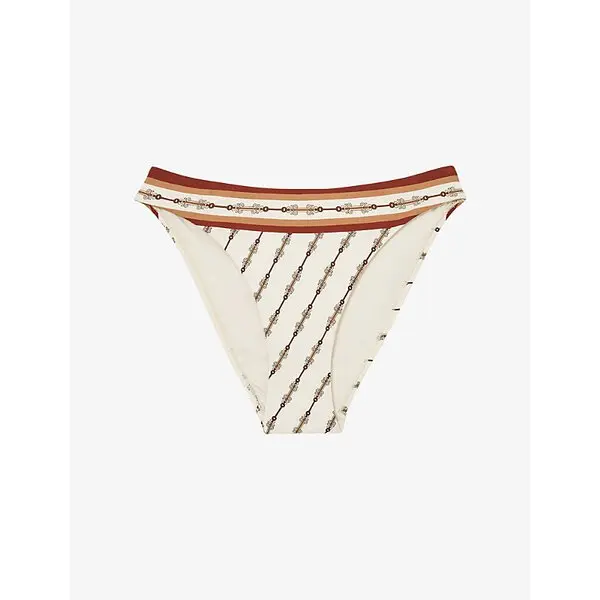 REISS Johannah Chain-print Fixed-side Bikini Bottoms - Ivory