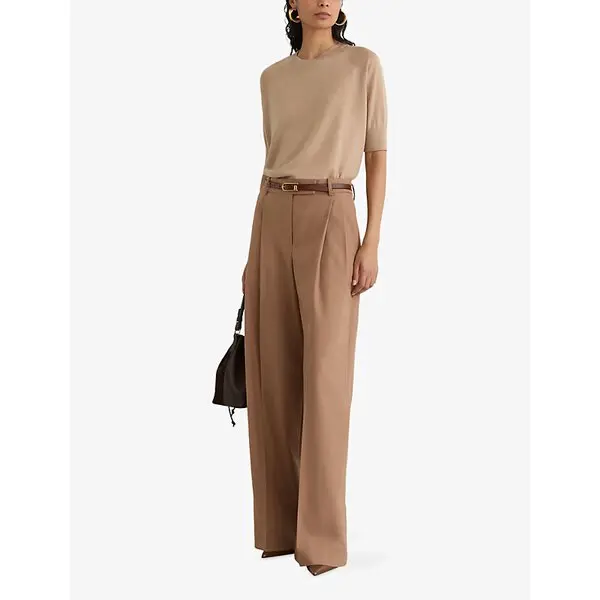 REISS Evelyn Funnel-neck Merino Wool T-shirt