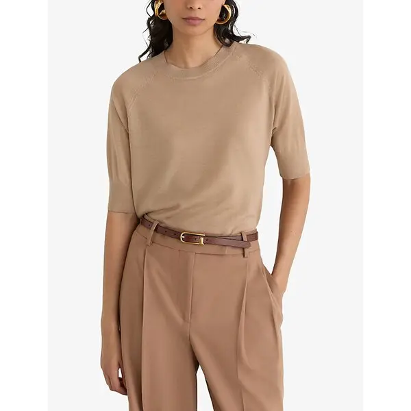 REISS Evelyn Funnel-neck Merino Wool T-shirt