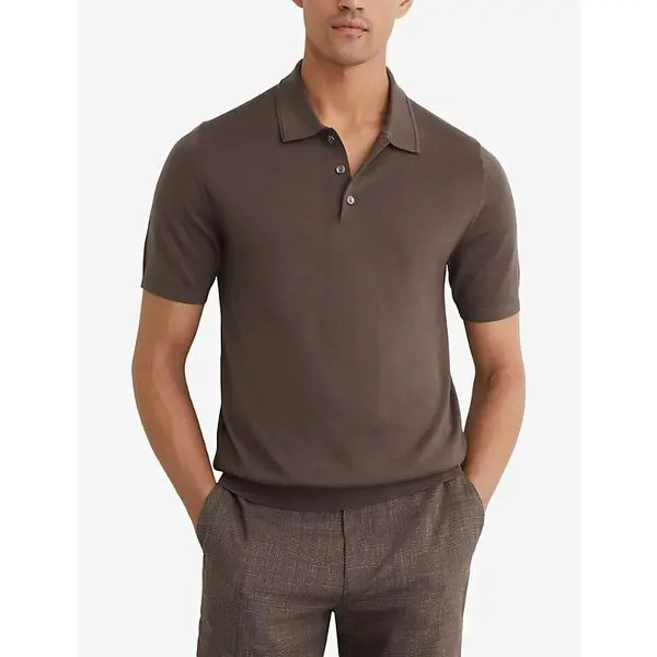REISS Manor Regular-fit Merino Wool Polo Shirt - Ridge Brown