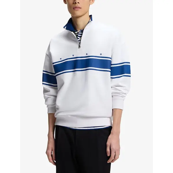 Hugo Striped Half-zip Cotton Sweatshirt