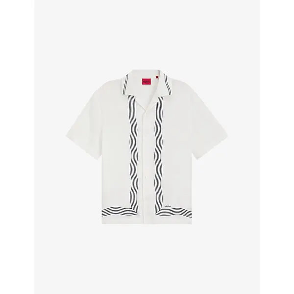 Hugo Oversized Wave-pattern Woven Shirt Xxl