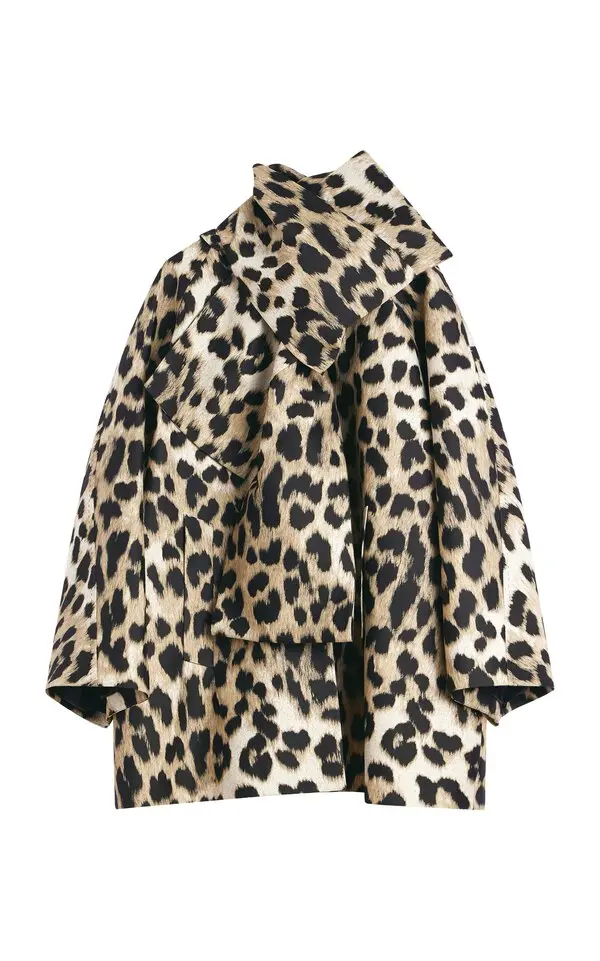 Givenchy Leopard Print Bow Scarf Short Coat