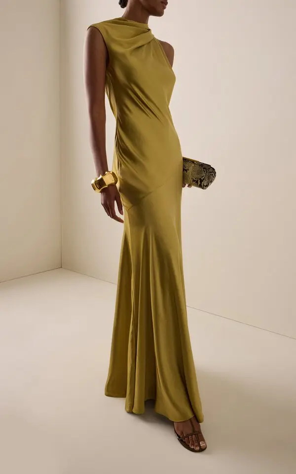 Amsale Satin Asymmetric Drape Gown