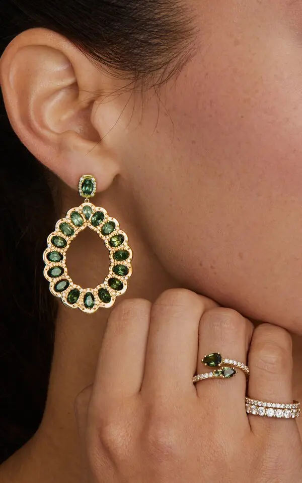 Jamie Wolf 18k Yellow Gold Pear Shape Tourmaline And Diamond Earrings