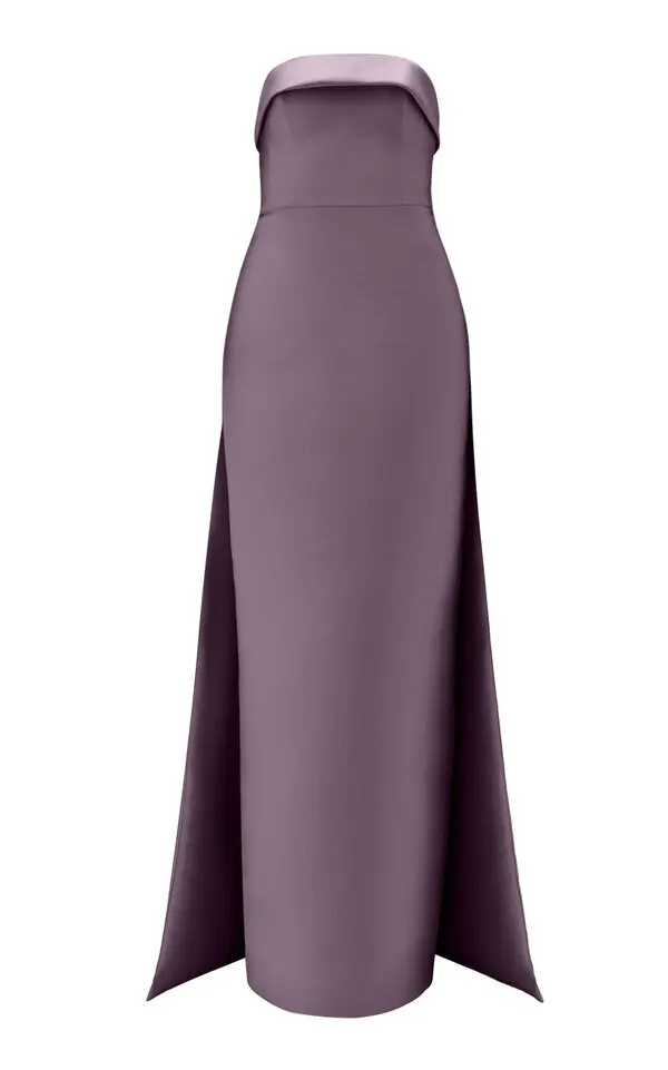 Amsale Strapless Column Gown With Overskirt