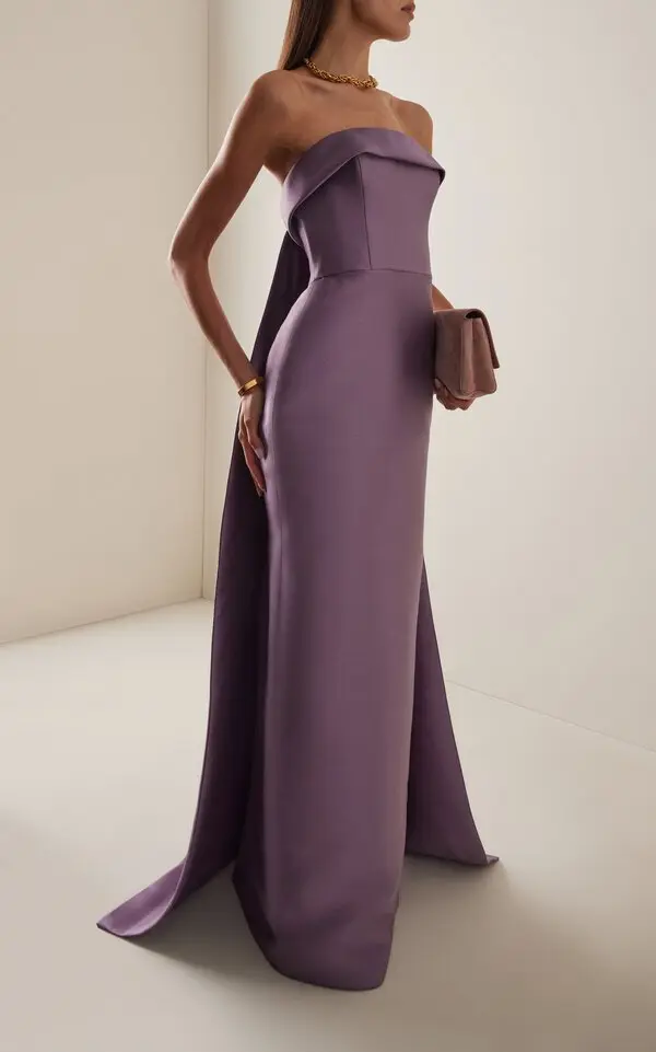 Amsale Strapless Column Gown With Overskirt