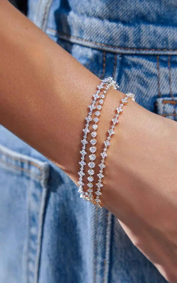 Ef Collection Fleur 14k Yellow Diamond Eternity Bracelet