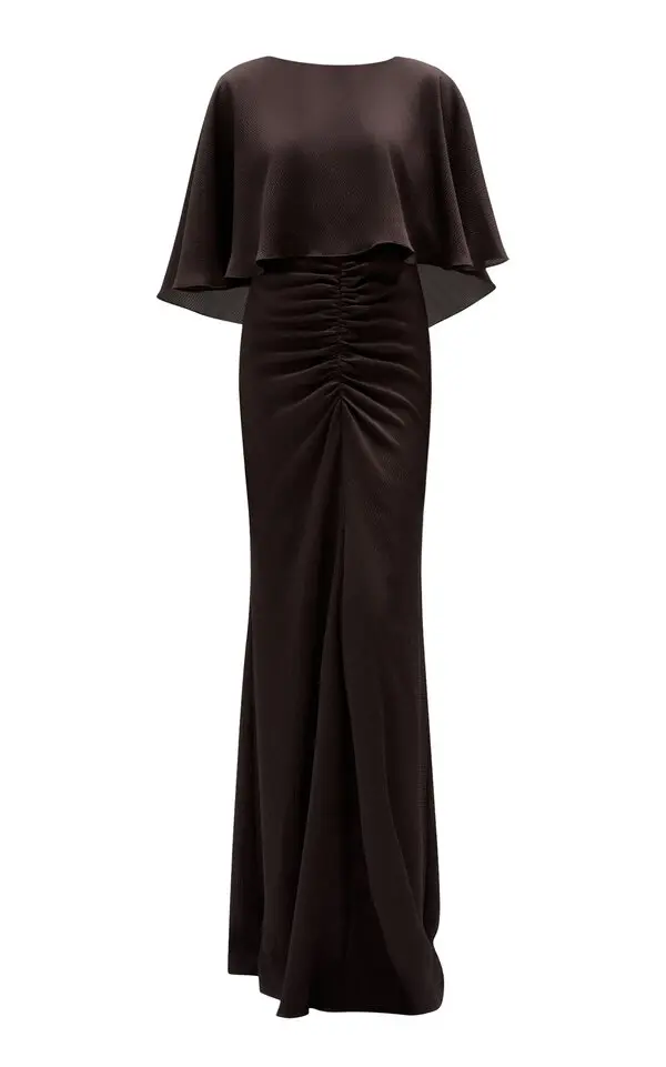 Amsale Hammered Satin Cape Gown