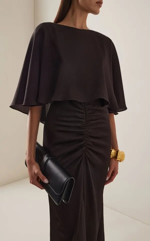 Amsale Hammered Satin Cape Gown