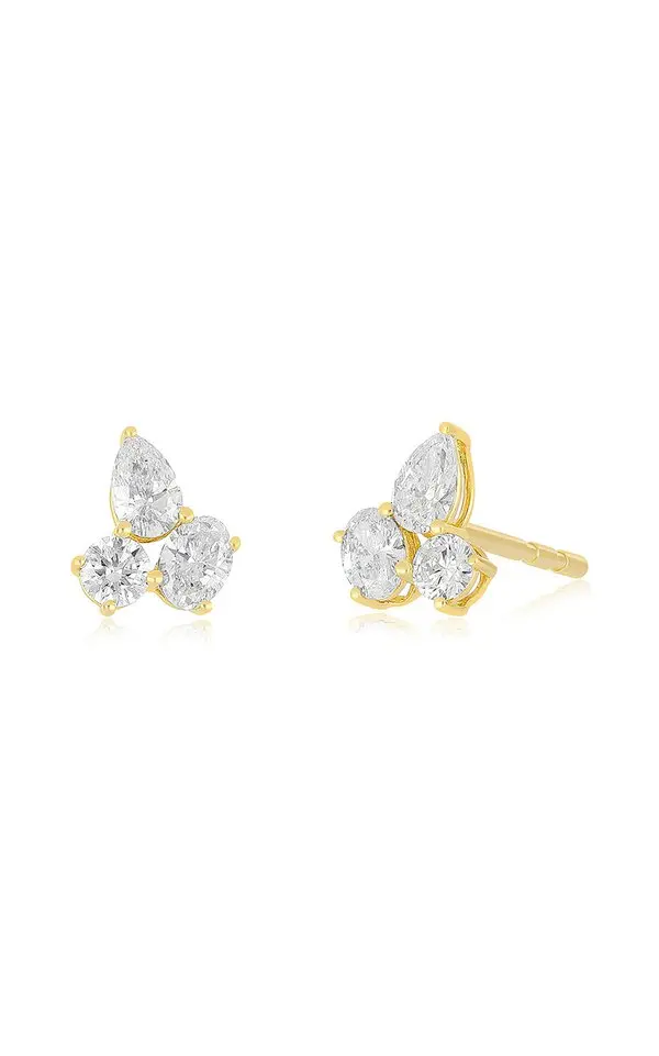 Ef Collection 14k Yellow Triple Diamond Cluster Earrings