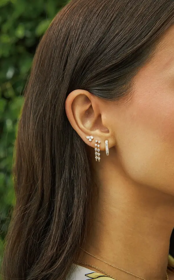 Ef Collection 14k Yellow Triple Diamond Cluster Earrings