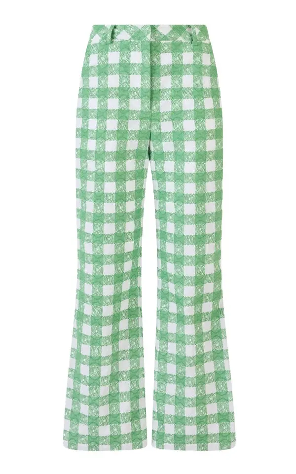 Rosie Assoulin Easy Does It Embroidered Gingham Pants