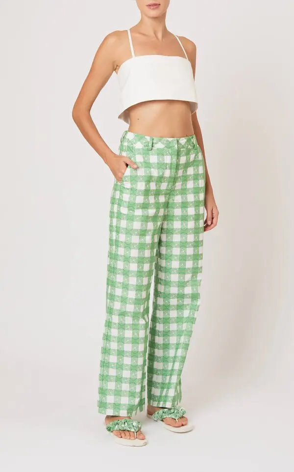 Rosie Assoulin Easy Does It Embroidered Gingham Pants