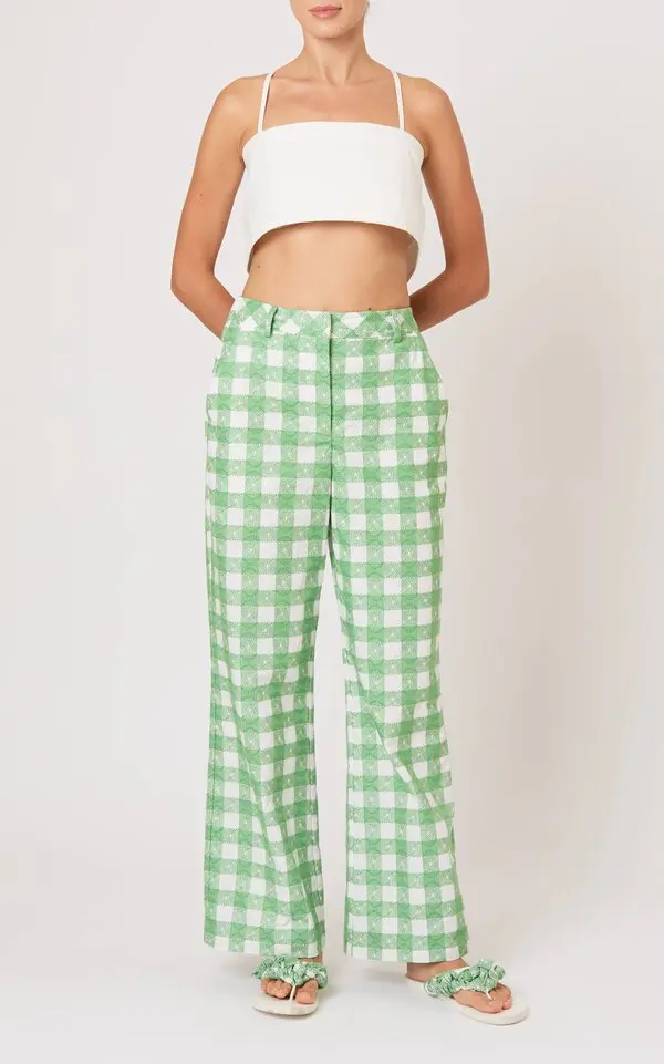 Rosie Assoulin Easy Does It Embroidered Gingham Pants