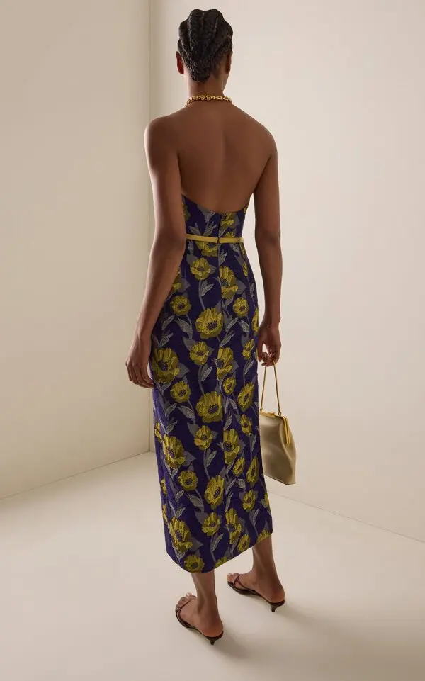 Amsale Floral Brocade Strapless Dress