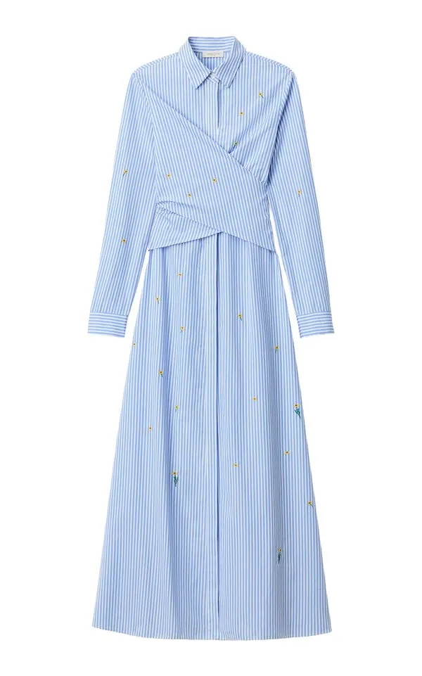 Lafayette 148 New York Embroidered Cotton Shirt Dress - Blue