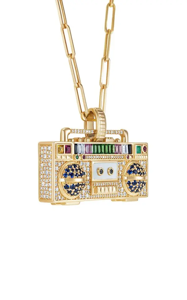 NEVERNOT 14k Yellow Gold Boombox Pendant Necklace