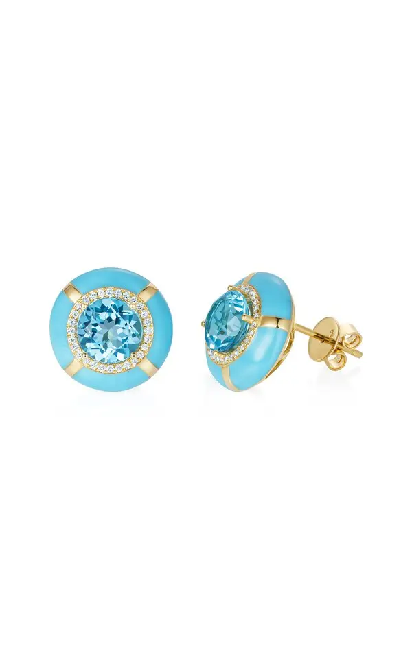 NEVERNOT Show N Tell 18k Yellow Gold Ready 2 Celebrate Earrings - Blue
