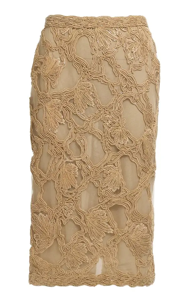 Elie Saab Raffia-embroidered Silk-blend Midi Pencil Skirt