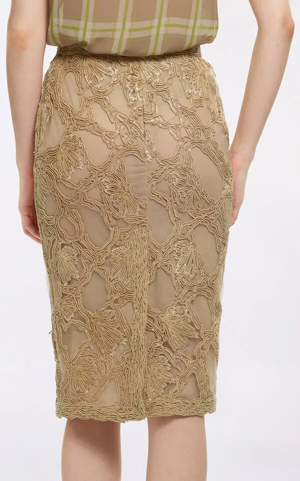 Elie Saab Raffia-embroidered Silk-blend Midi Pencil Skirt