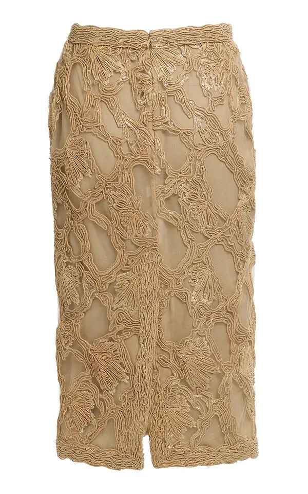 Elie Saab Raffia-embroidered Silk-blend Midi Pencil Skirt