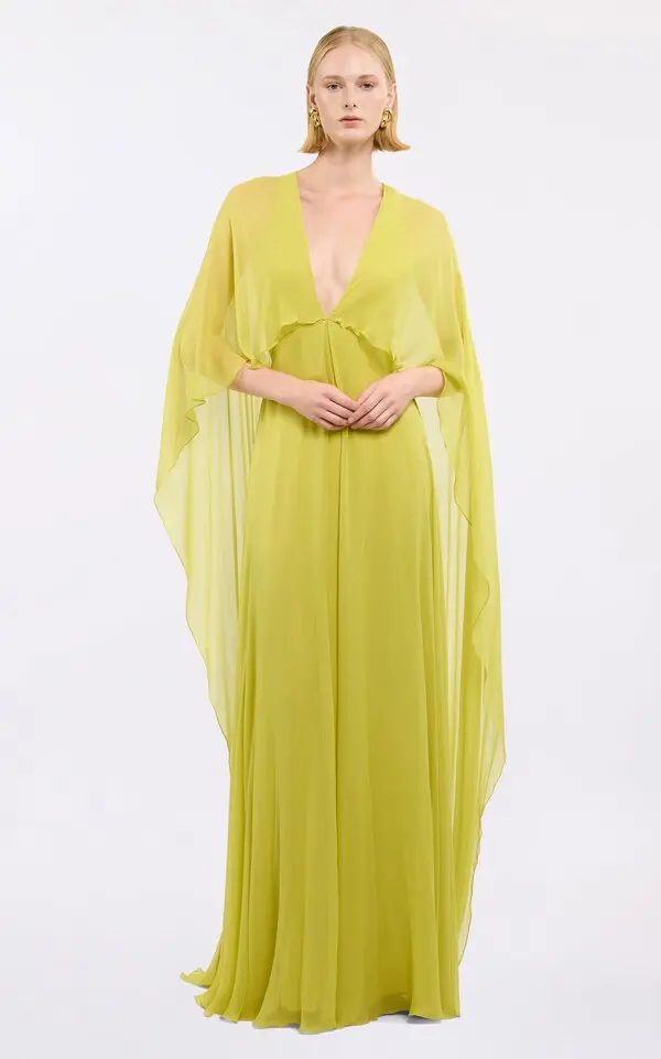 Elie Saab Cape-sleeve Silk Gown