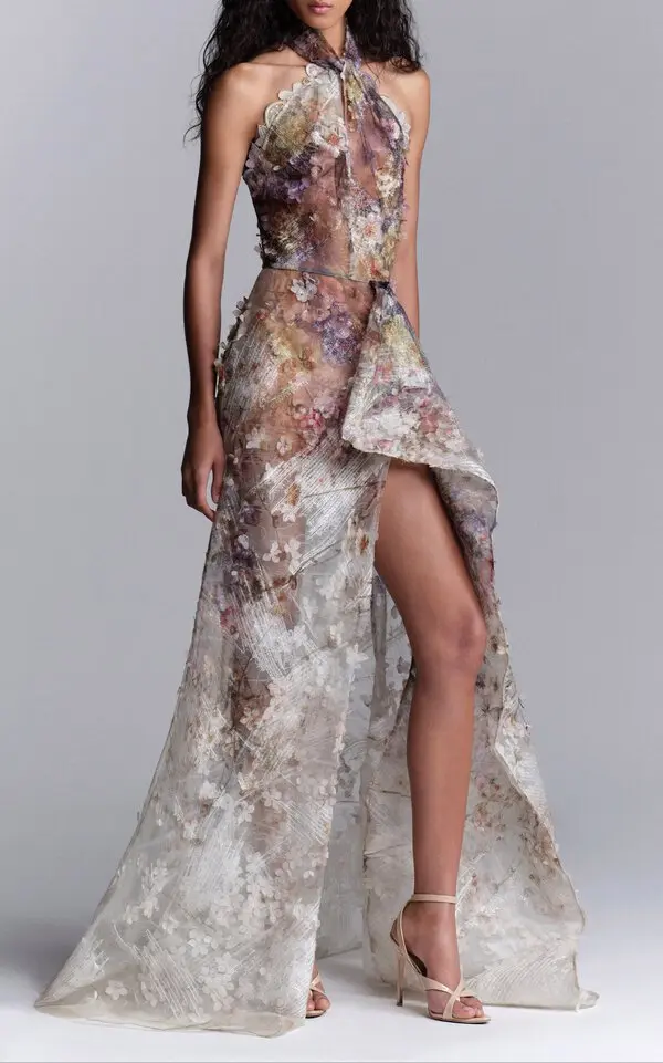 Elie Saab Floral-applique Organza Gown