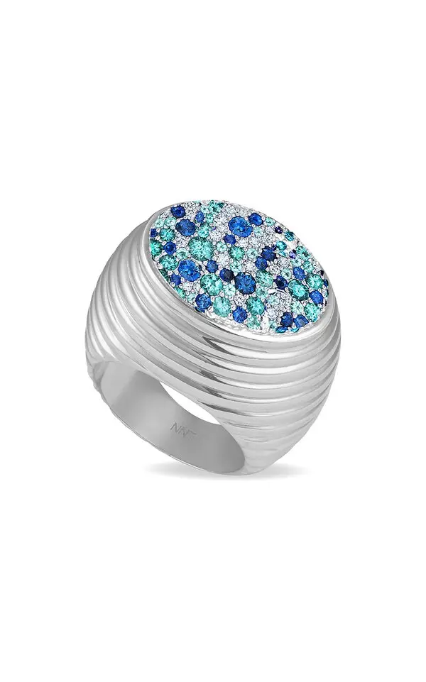 NEVERNOT Grab N Go 18k Yellow Gold Ready Ready 2 Love Ring - Blue