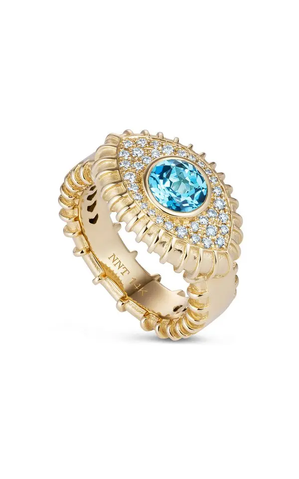 NEVERNOT 14k Yellow Gold Diamond And Topaz Eye Ring