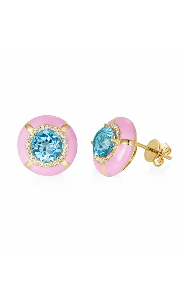 NEVERNOT Show N Tell 18k Yellow Gold Ready Ready 2 Celebrate Earrings - Pink