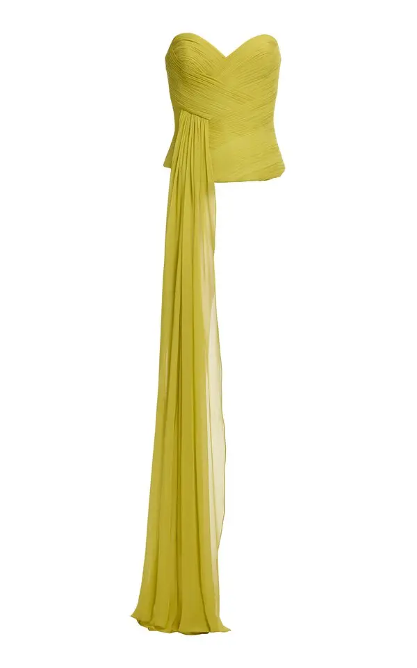Elie Saab Pleated Silk Bustier Top