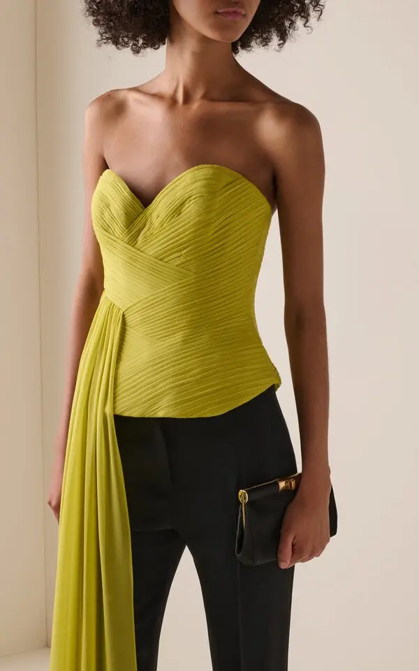 Elie Saab Pleated Silk Bustier Top