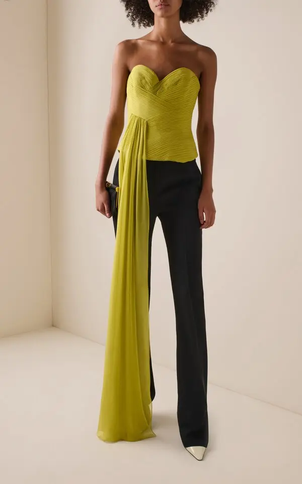 Elie Saab Pleated Silk Bustier Top