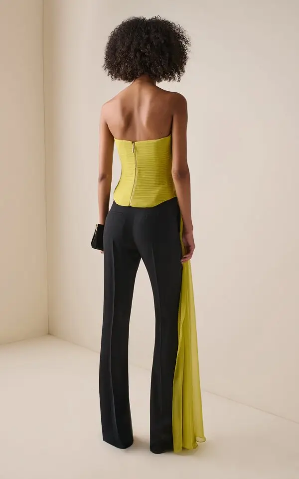 Elie Saab Pleated Silk Bustier Top