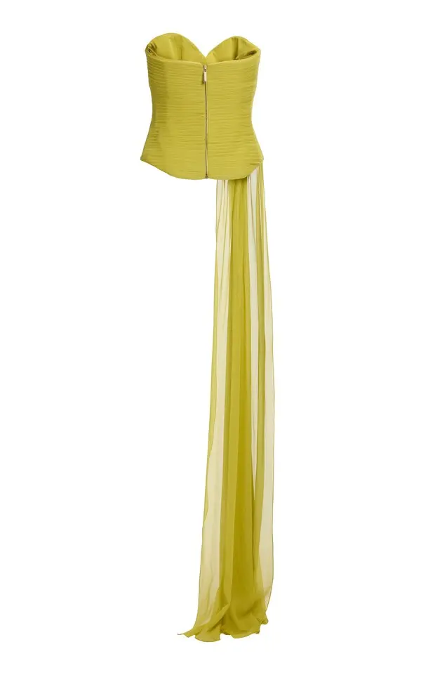 Elie Saab Pleated Silk Bustier Top
