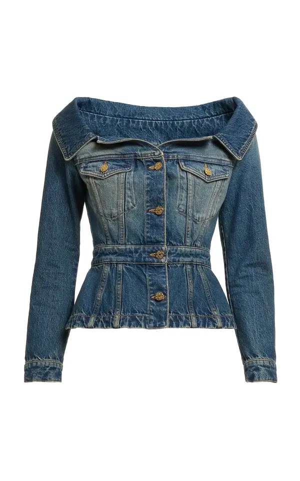 Elie Saab Off-the-shoulder Denim Jacket