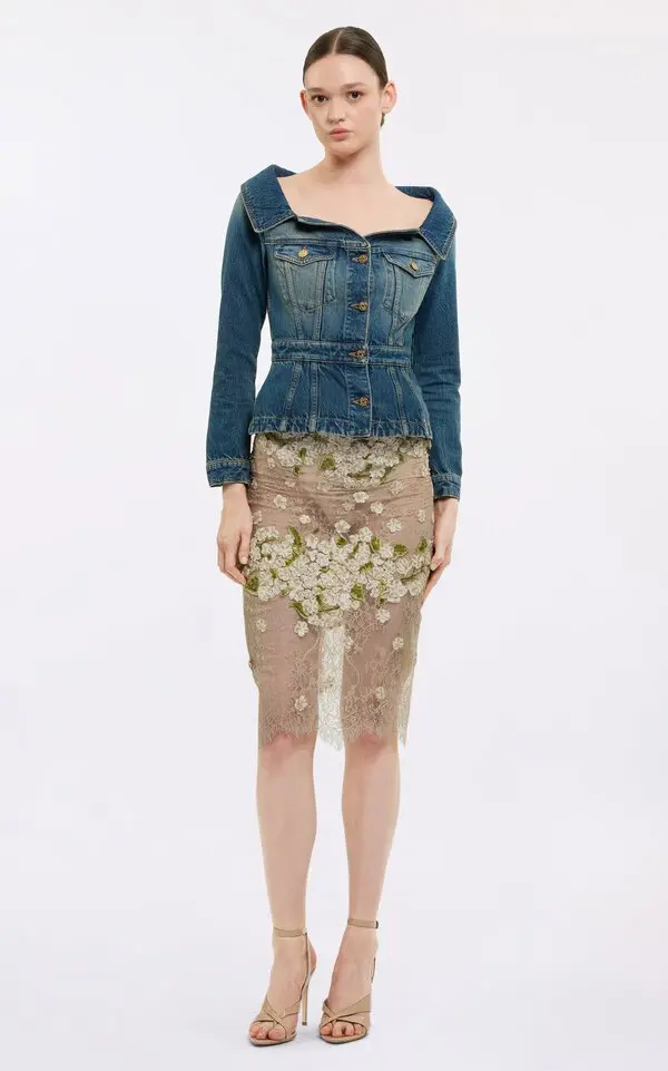 Elie Saab Off-the-shoulder Denim Jacket