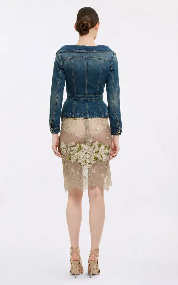 Elie Saab Off-the-shoulder Denim Jacket