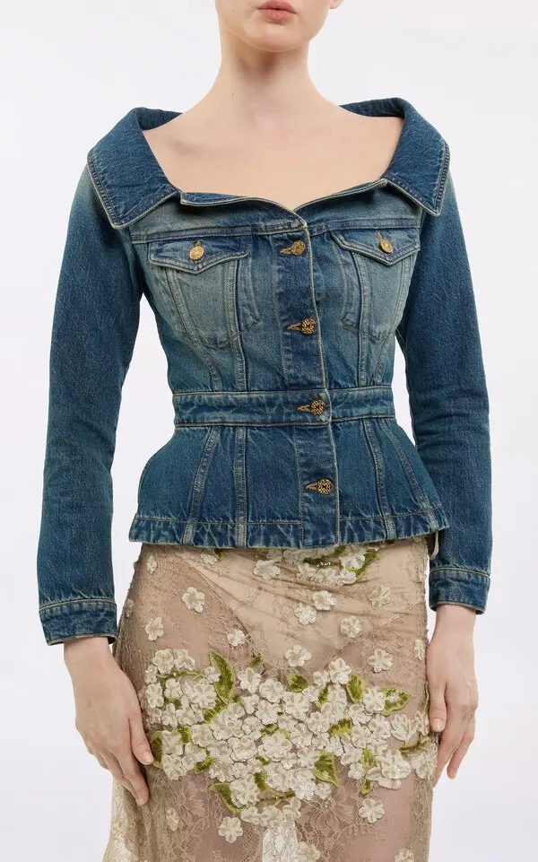 Elie Saab Off-the-shoulder Denim Jacket
