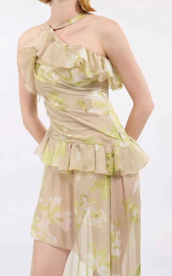 Elie Saab Asymmetrical Draped Ruffle Silk-chiffon Gown