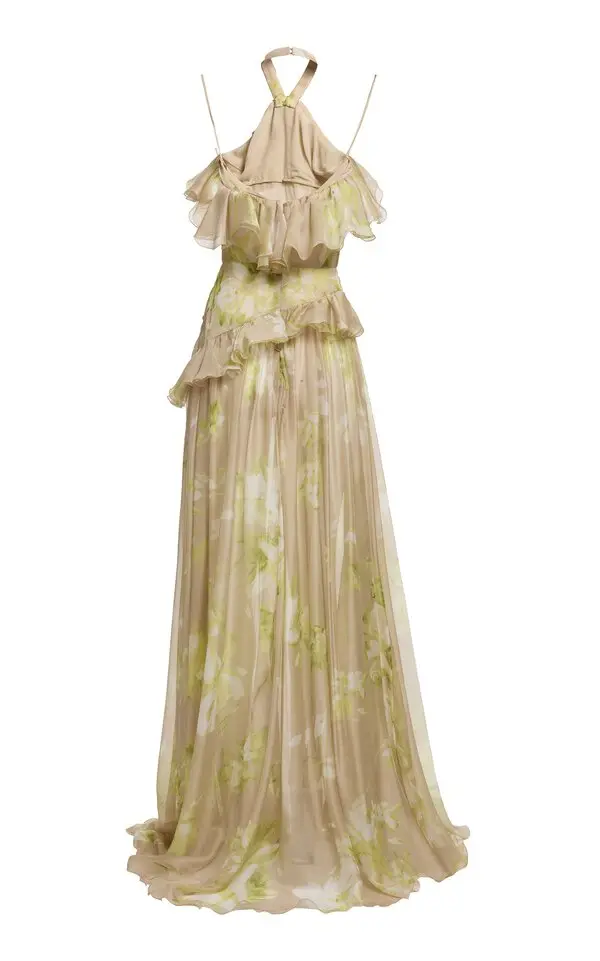 Elie Saab Asymmetrical Draped Ruffle Silk-chiffon Gown