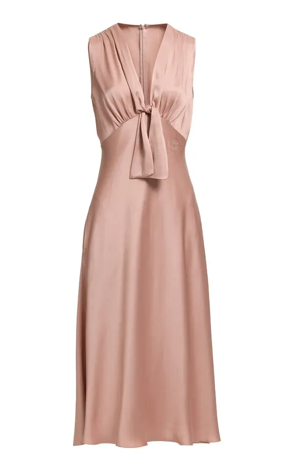Elie Saab Deep V-neck Satin Midi Dress