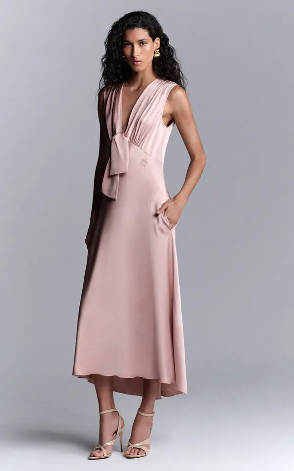 Elie Saab Deep V-neck Satin Midi Dress