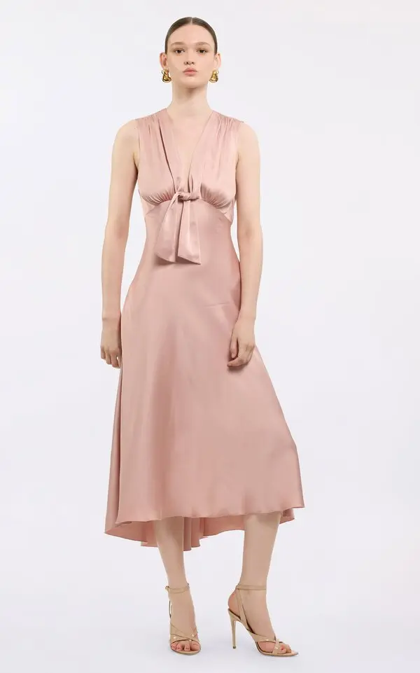 Elie Saab Deep V-neck Satin Midi Dress