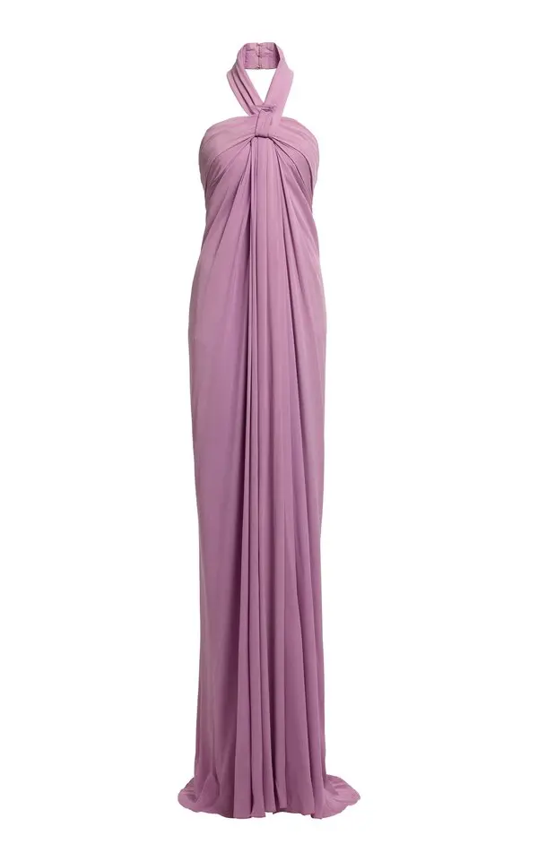 Elie Saab Draped Halter Top Silk-blend Maxi Dress