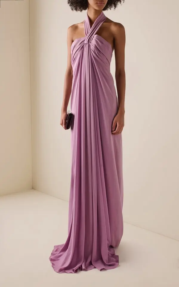 Elie Saab Draped Halter Top Silk-blend Maxi Dress