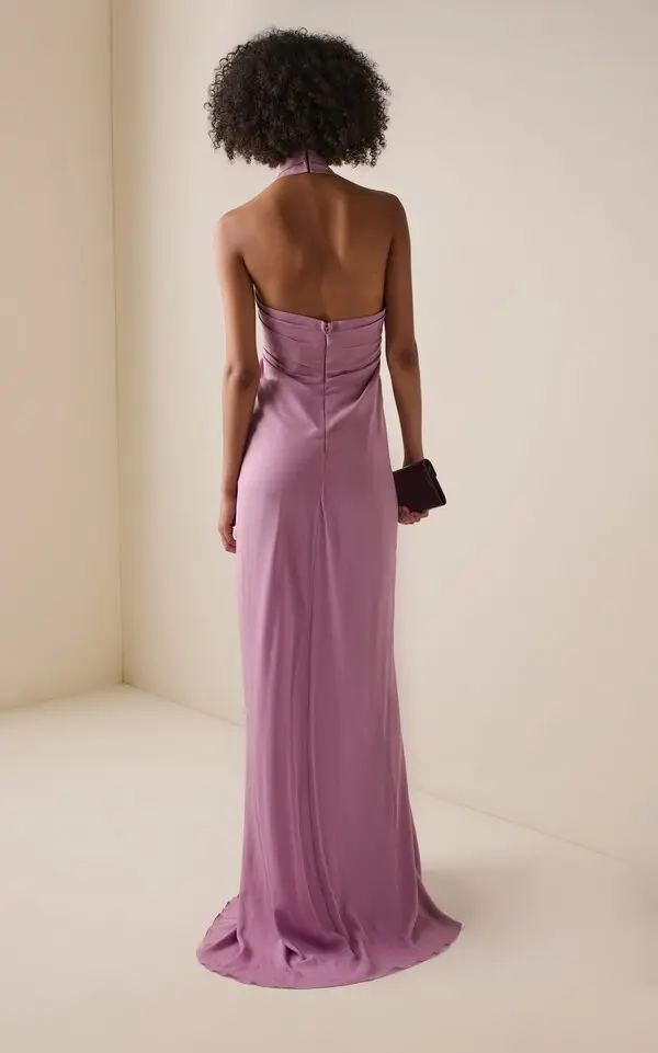Elie Saab Draped Halter Top Silk-blend Maxi Dress