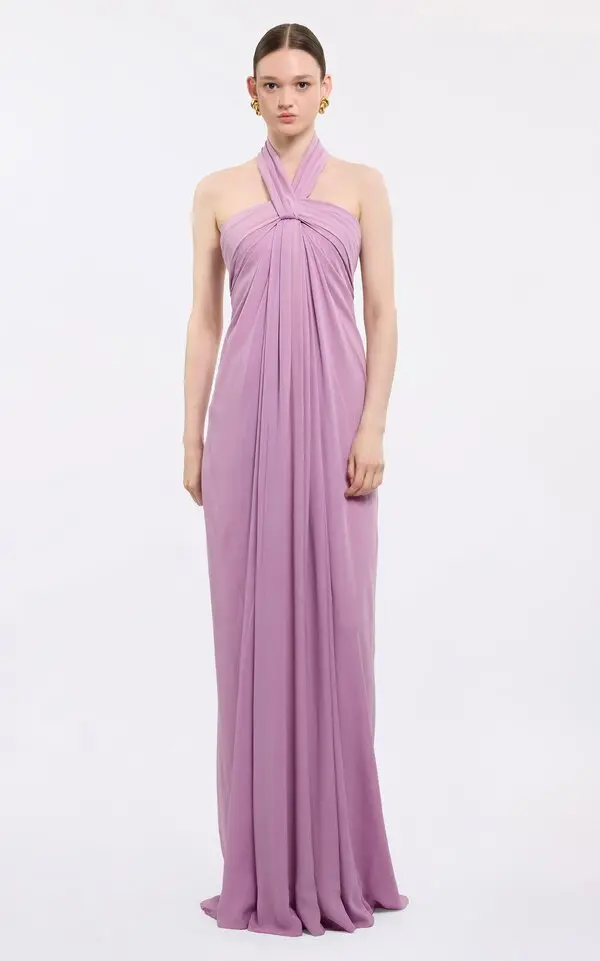 Elie Saab Draped Halter Top Silk-blend Maxi Dress