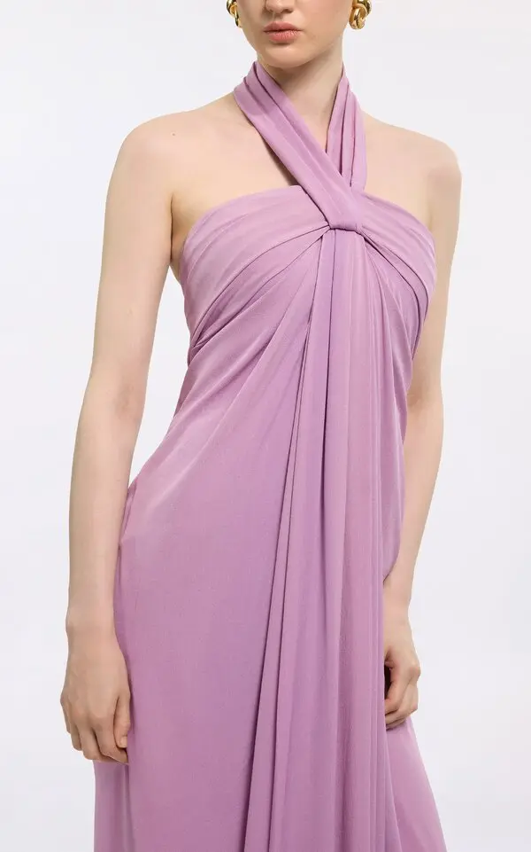 Elie Saab Draped Halter Top Silk-blend Maxi Dress